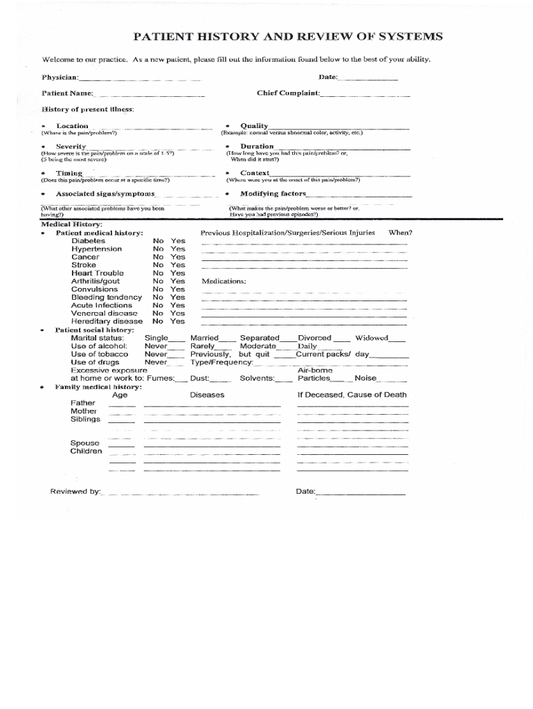 Fillable Online 46 Free Review of Systems Templates (+Checklist ...