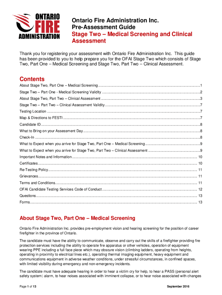 Fillable Online Ontario Fire Administration Inc. Pre-Assessment ...