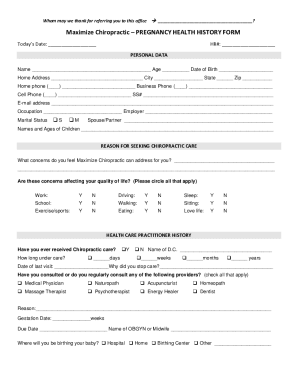 Fillable Online PREGNANCY INTAKE PAPERWORK - Rebel Chiropractic Fax ...