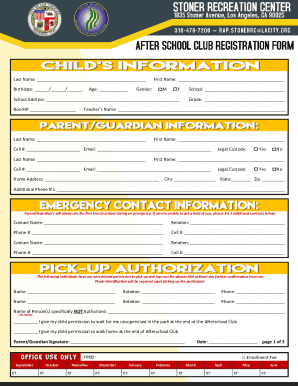 Fillable Online After School Club Registration Form.pub Fax Email Print ...