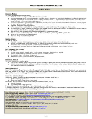 Fillable Online Patient Rights and Responsibilities - Boulder Surgery ...