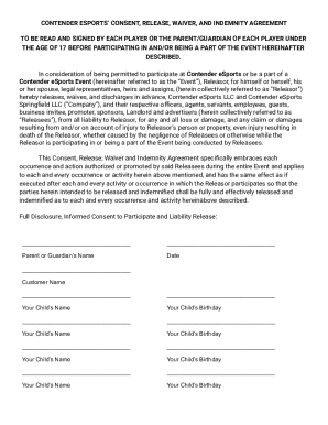 Fillable Online Consent, Release, Waiver and Indemnity Agreement Fax ...