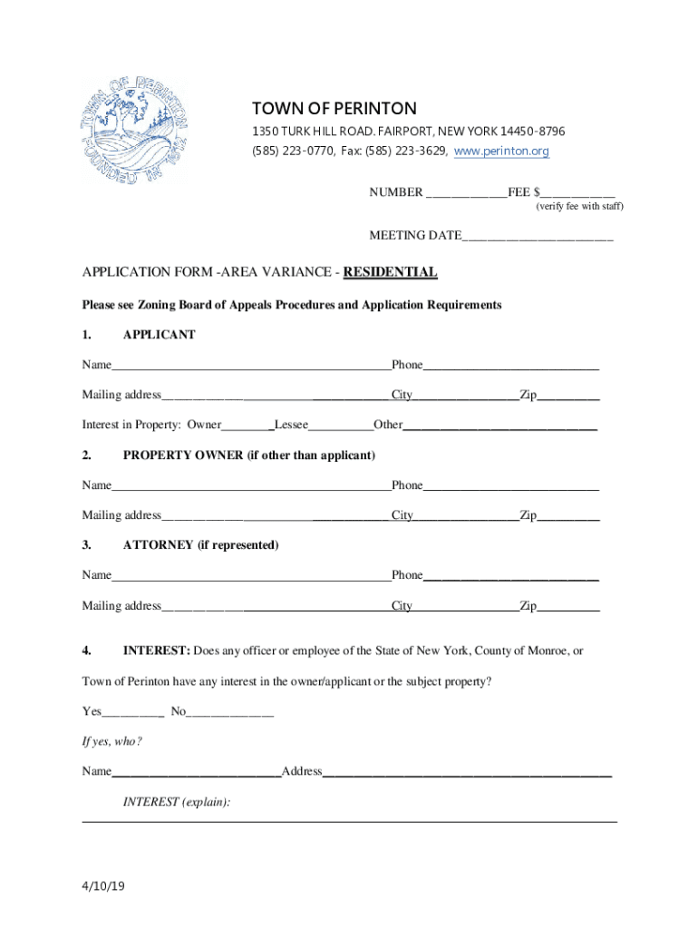 Fillable Online Town of Perinton General Offices 1350 Turk Hill Rd ...