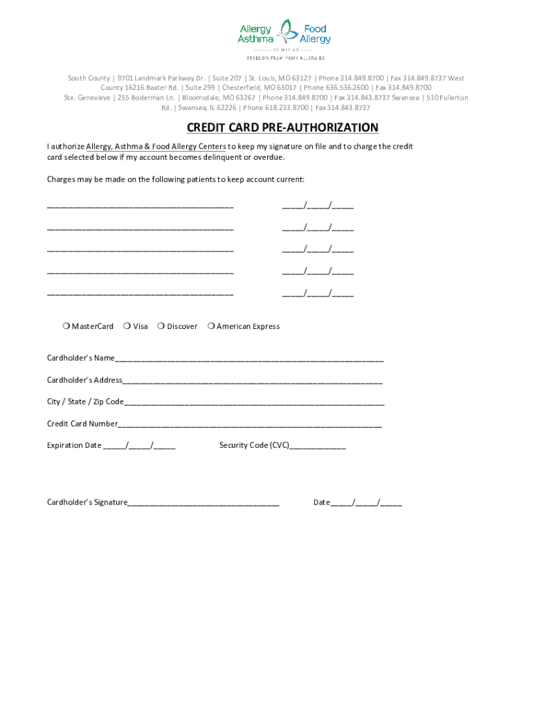 Fillable Online aafacenters.com 2020-06Credit-Card-Pre-AuthCREDIT CARD ...