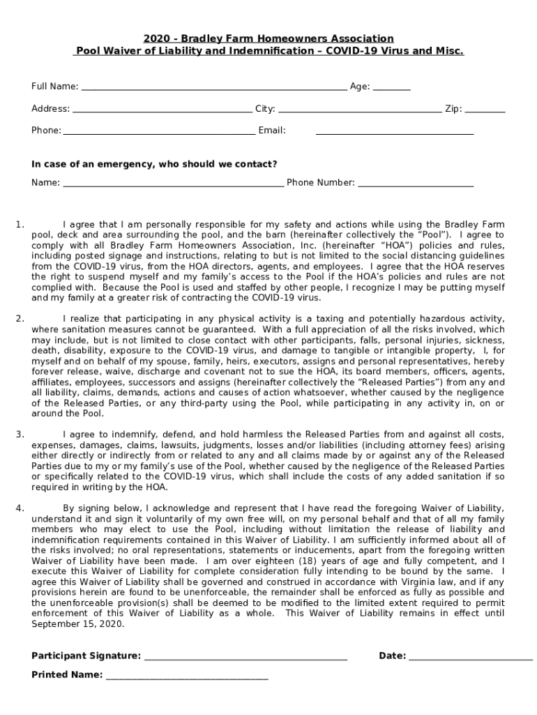 Waiver of Liability, Release, and Indemnification Agreement Doc ...