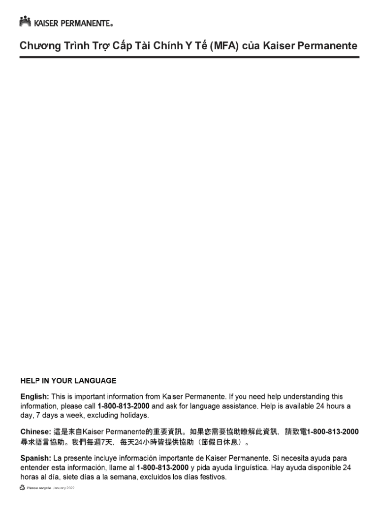 Fillable Online Chng Trnh Tr Cp Ti Chnh Y T (MFA) ca Kaiser Permanente ...