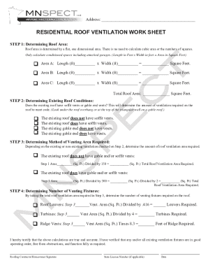 Fillable Online RESIDENTIAL ROOF VENTILATION WORK SHEET Fax Email Print ...