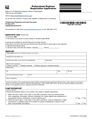 Fillable Online www.dol.wa.govforms651023Professional Engineer Renewal ...