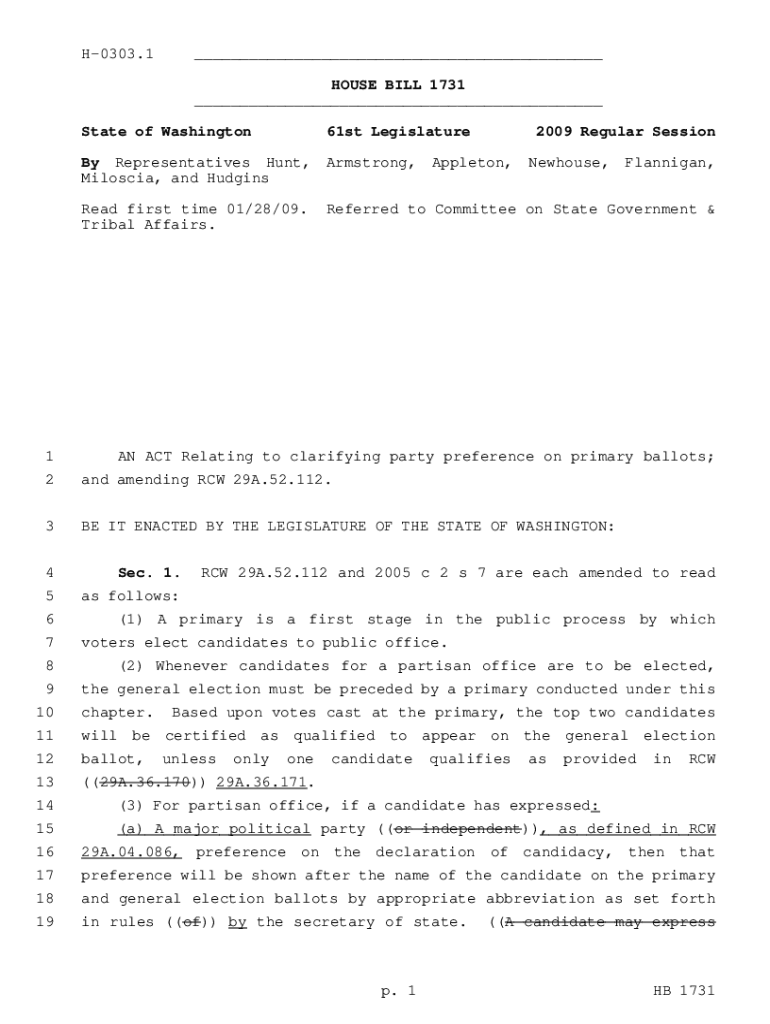 Fillable Online H-0303.1 HOUSE BILL 1731 State of Wa Fax Email Print ...