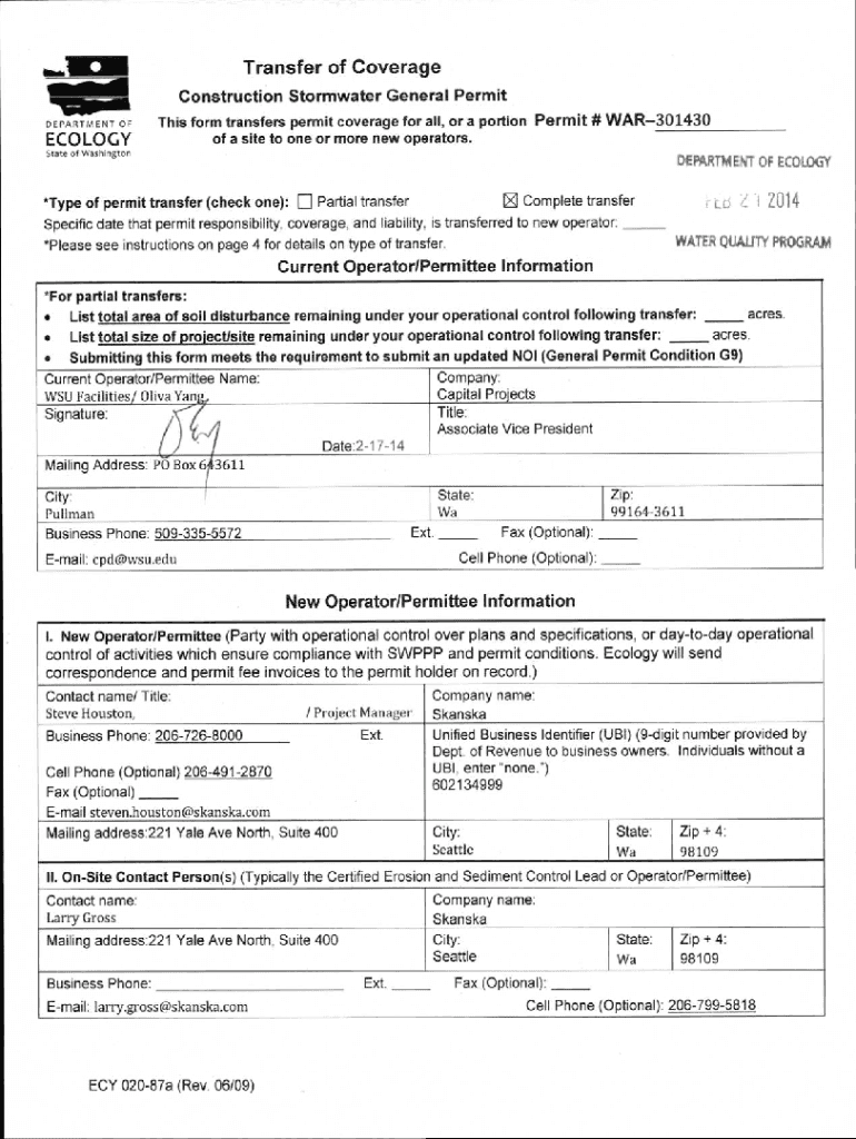 Fillable Online This form transfers permit coverage for all, or a ...