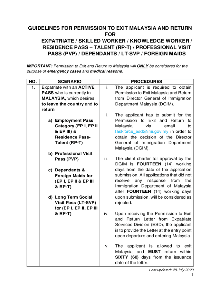 Fillable Online guidelines for permission to exit malaysia and return ...