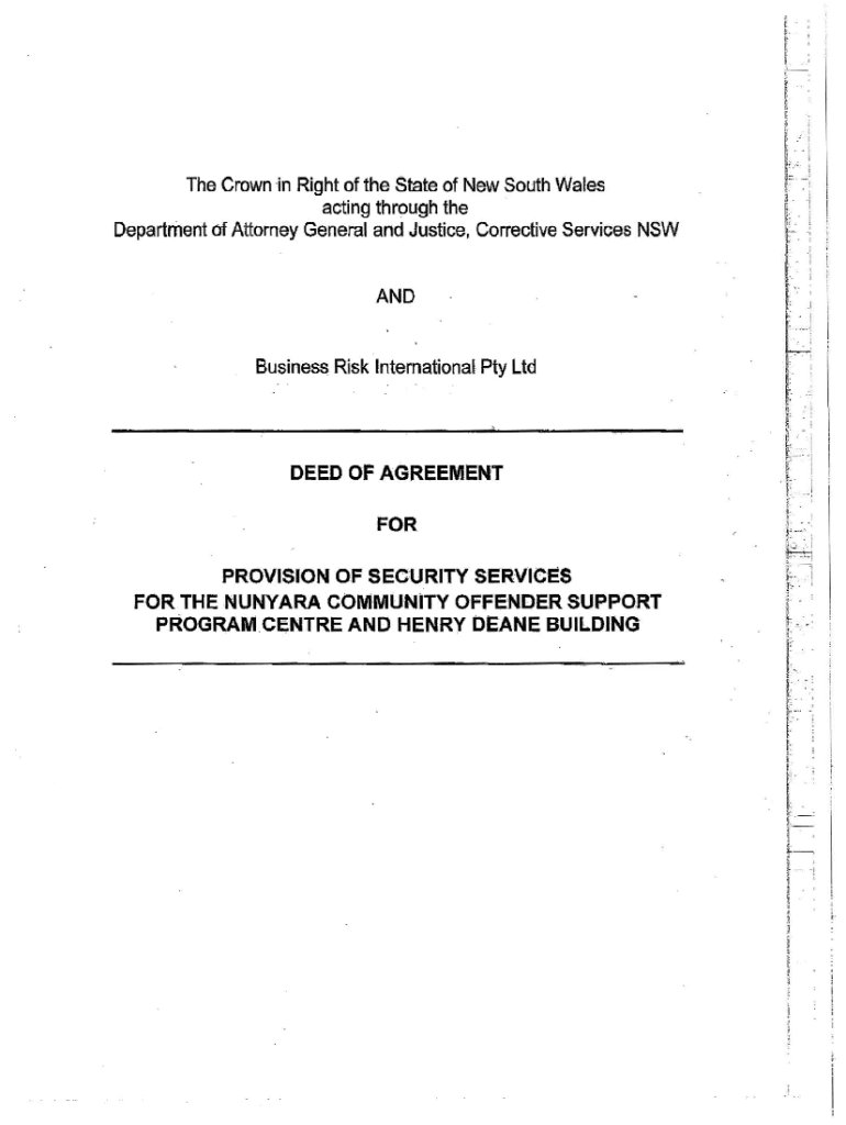 Fillable Online Deed of Agreement for provision of Security Services ...
