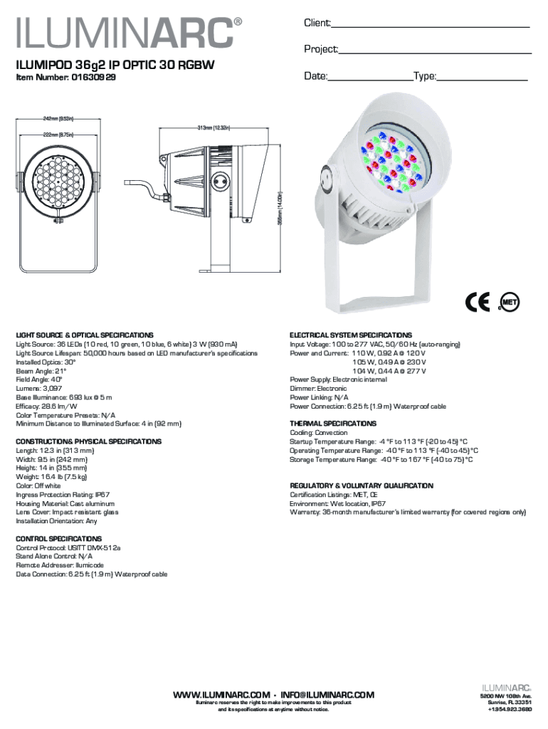 Fillable Online Ilumipod 36g2 IP Optic 30 RGBW Spec Sheet ...
