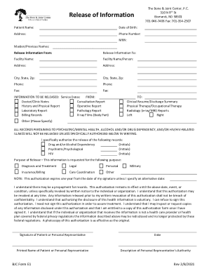Fillable Online Authorization For Release Of Medical Record Information ...