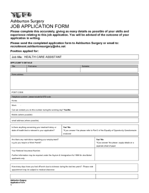 Fillable Online Ashburton Surgery JOB APPLICATION FORM Fax Email Print ...