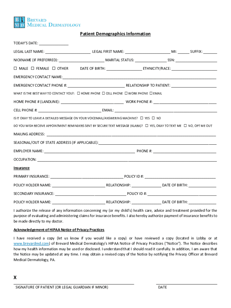 Fillable Online www.uslegalforms.comform-library426029-patientPatient Demographics And History ...