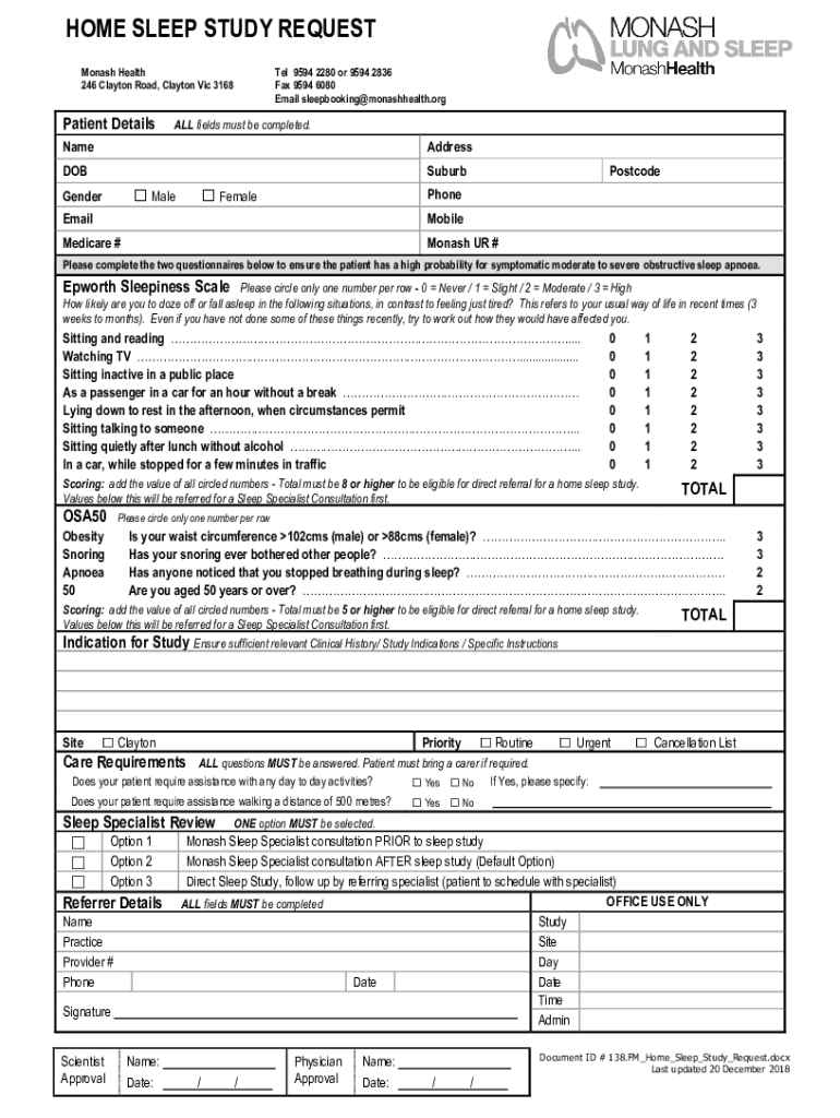 Fillable Online www.monashchildrenshospital.orgSleepStudyRequestSleep ...
