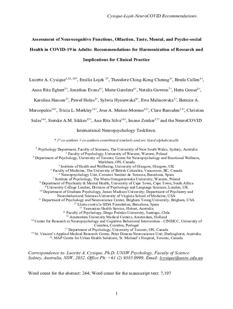 Fillable Online Assessment of Neurocognitive Functions, Olfaction ...