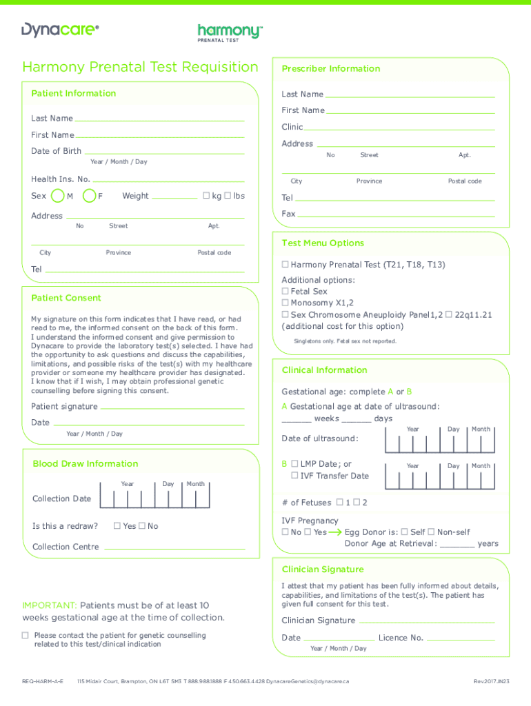 Fillable Online www.tdlpathology.comspecialtiesgeneticsHarmony Non ...