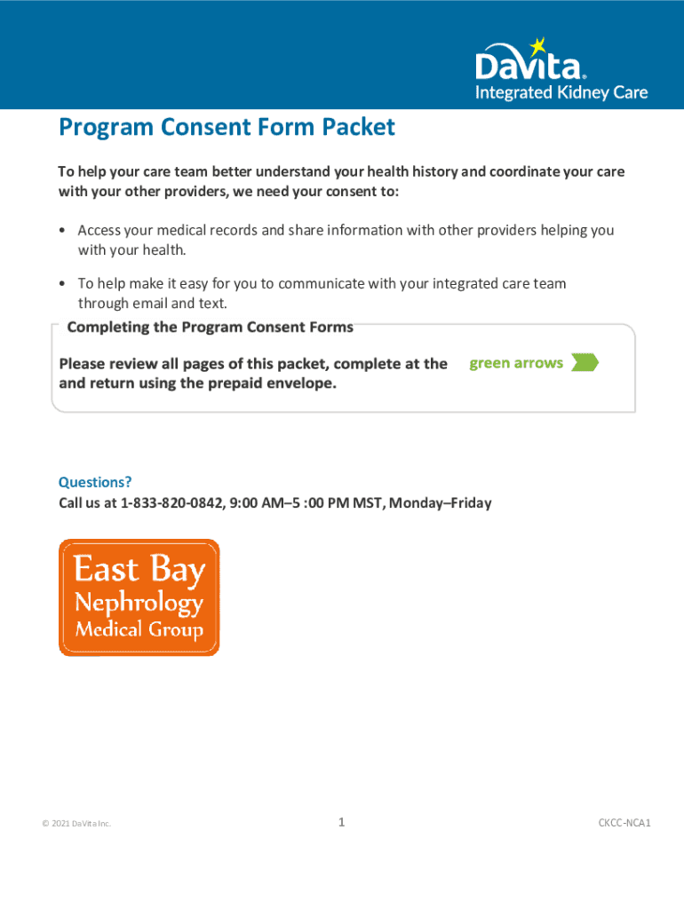 Fillable Online Program Consent Form Packet - ckcc.davita.com Fax Email Print - pdfFiller