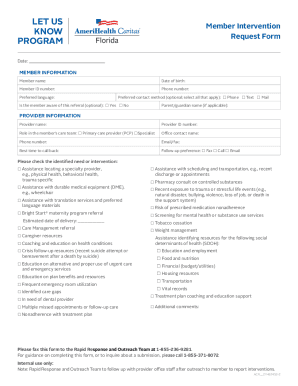 Fillable Online Fillable Online Member Intervention Request Form ...