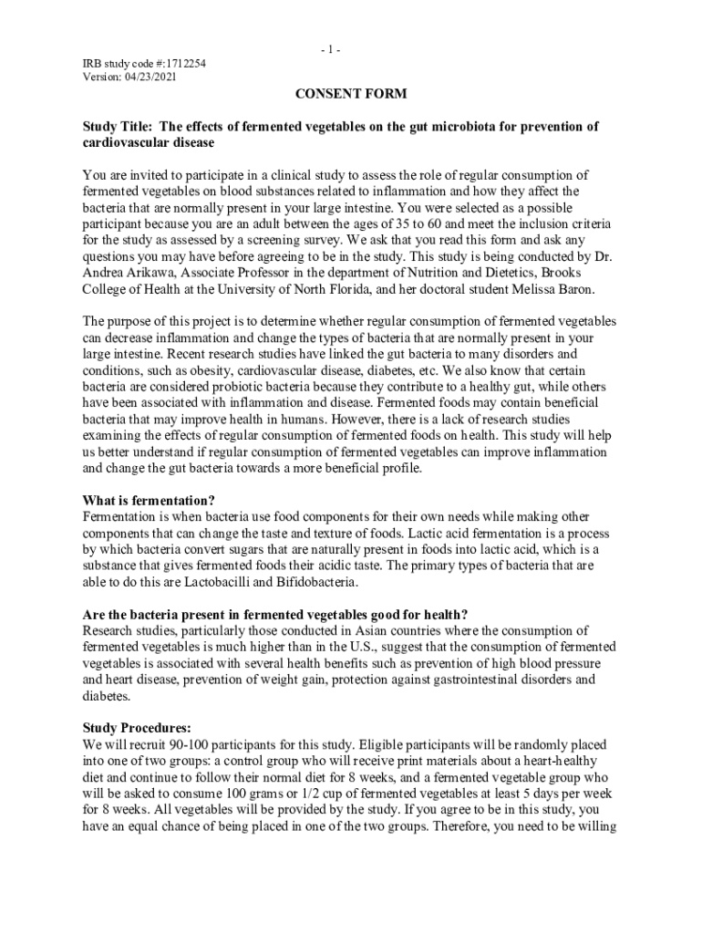 Fillable Online IRB study code #:1712254 Version: 04/23/2021 CONSENT ...