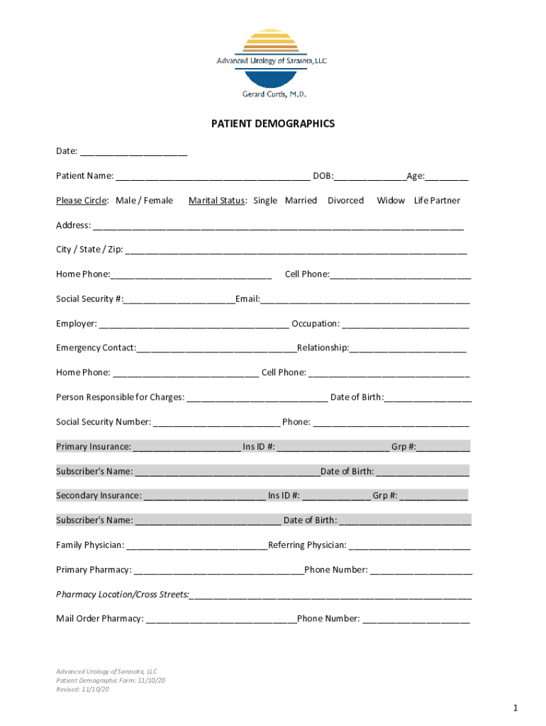 Fillable Online Patients demographic with name date of birth and age ... Fax Email Print - pdfFiller