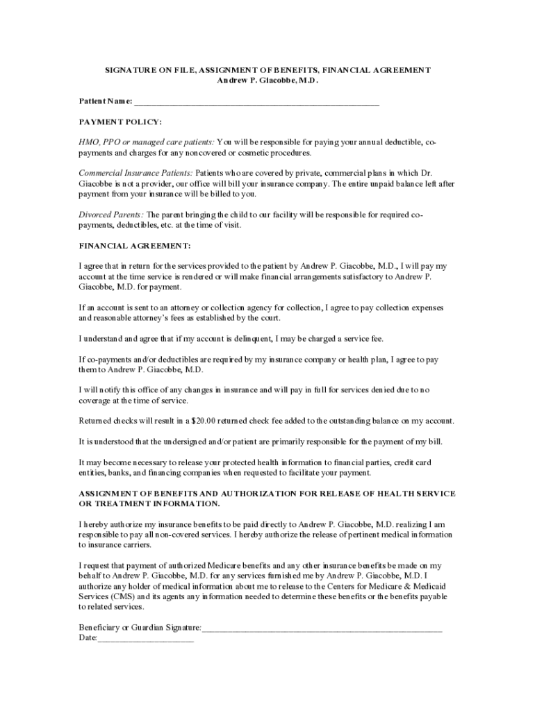 Fillable Online signature of file, assignment of benefits, financial ...