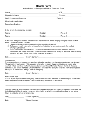 Fillable Online Authorization for Emergency Medical Treatment & Health ...