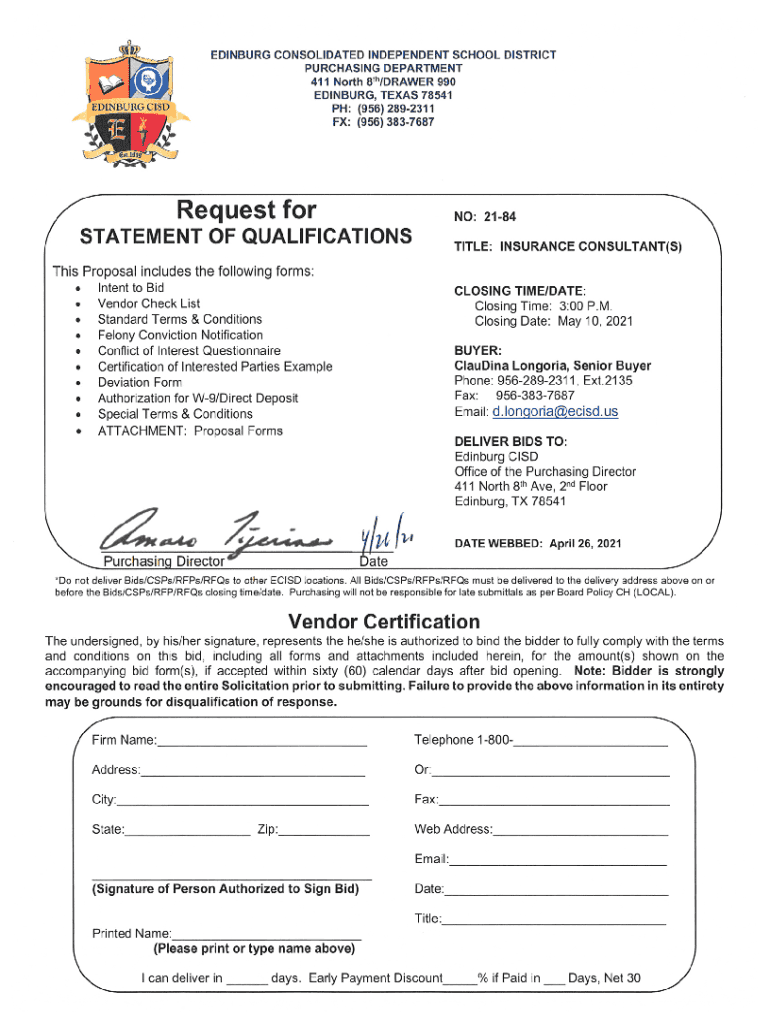 Fillable Online Request for COMPETITIVE SEALED PROPOSALS K - ecisd.us Fax Email Print - pdfFiller