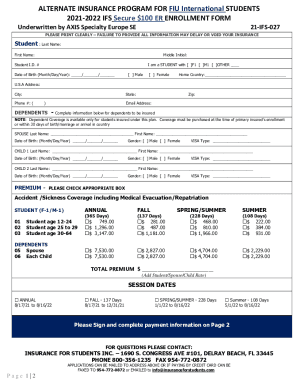 Fillable Online 20212022 FIU Certificate of Coverage International ...