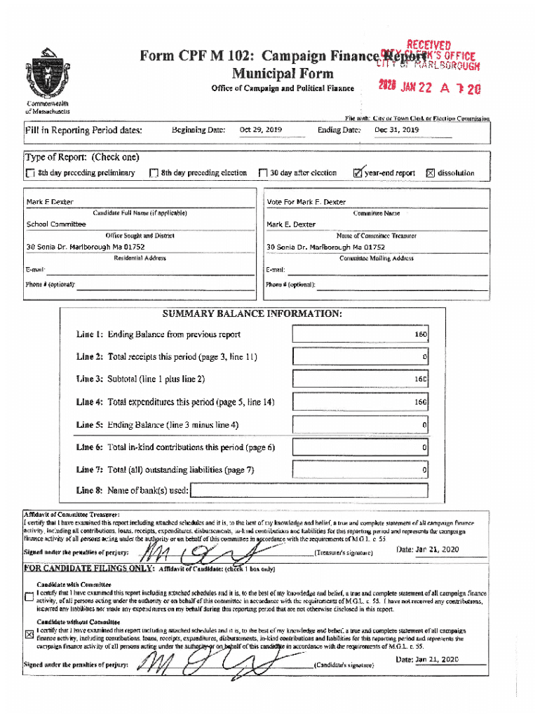 Fillable Online Form CPF M 102: Cam ai n Financ , ,'s tC Municipal Form ...