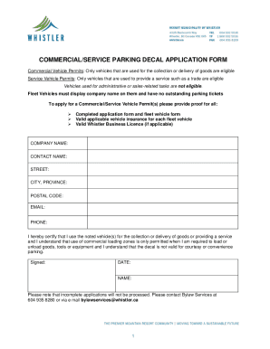 Fillable Online COMMERCIAL/SERVICE PARKING DECAL APPLICATION FORM Fax ...