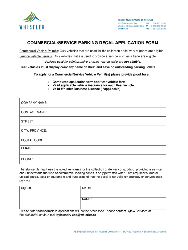 Fillable Online COMMERCIAL/SERVICE PARKING DECAL APPLICATION FORM Fax ...