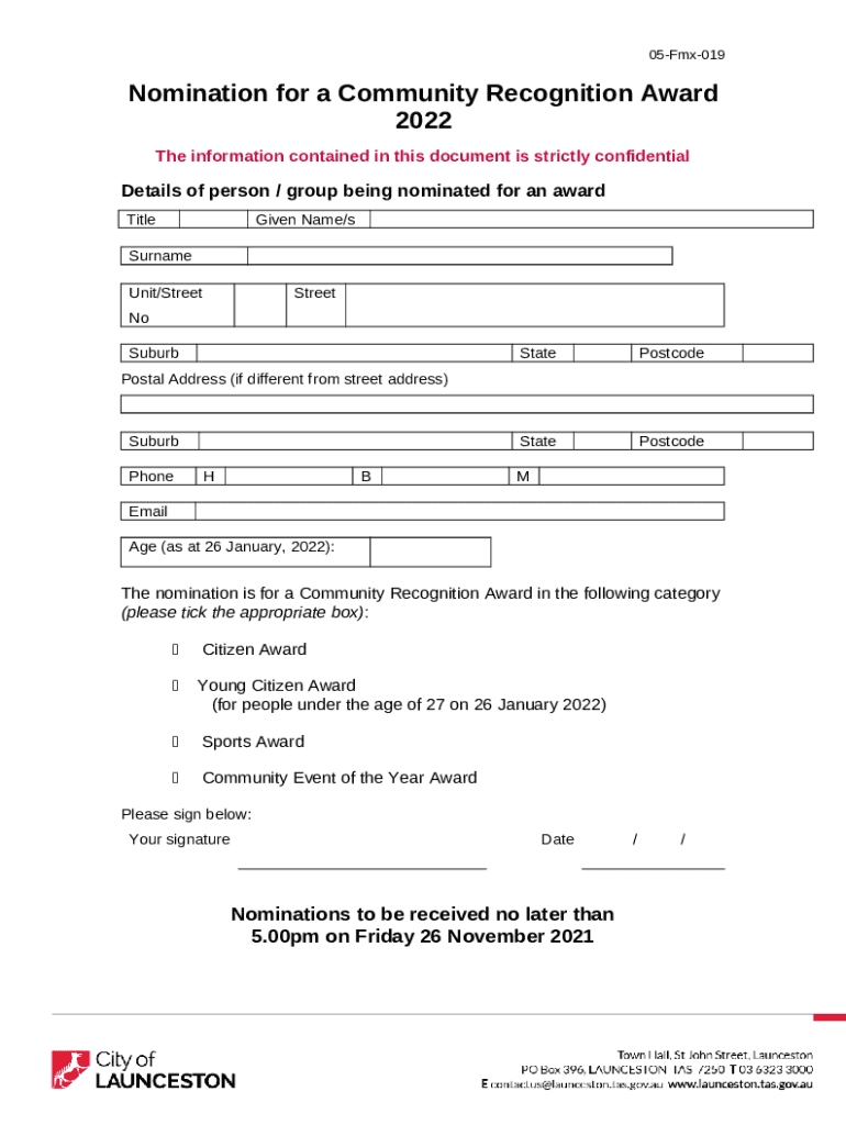 Community Recognition Awards Nomination - Town of Aurora Doc Template ...