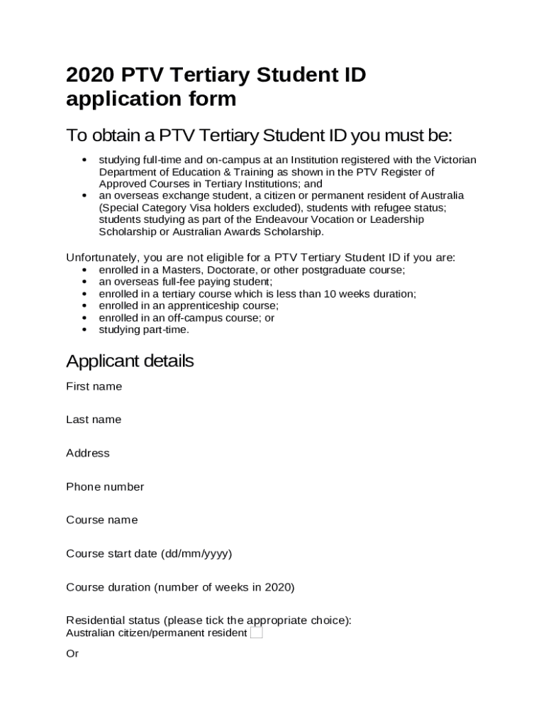 PTV School Student ID and Student Pass application Doc Template | pdfFiller