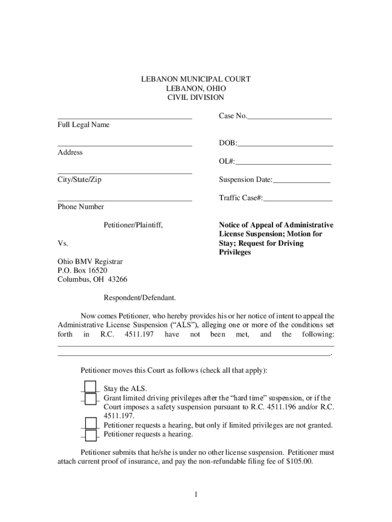 Fillable Online www.ohiolegalhelp.orglebanon-municipal-courtLebanon ...