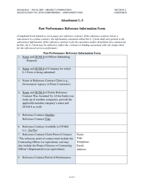 Fillable Online Attachment L-3 Past Performance Reference Information ...