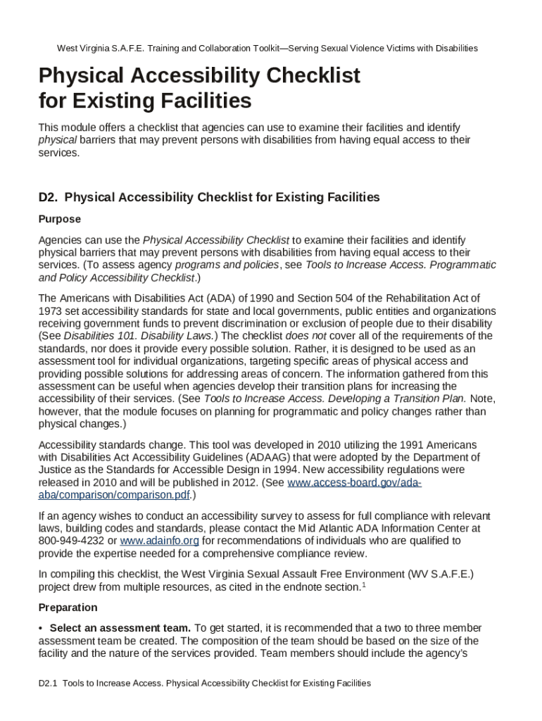 D2. Tools to Increase Access. Physical Accessibility Checklist for ...