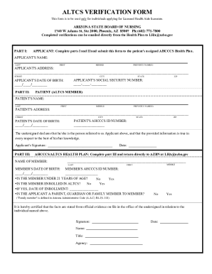 Fillable Online ALTCS VERIFICATION FORM Fax Email Print - pdfFiller
