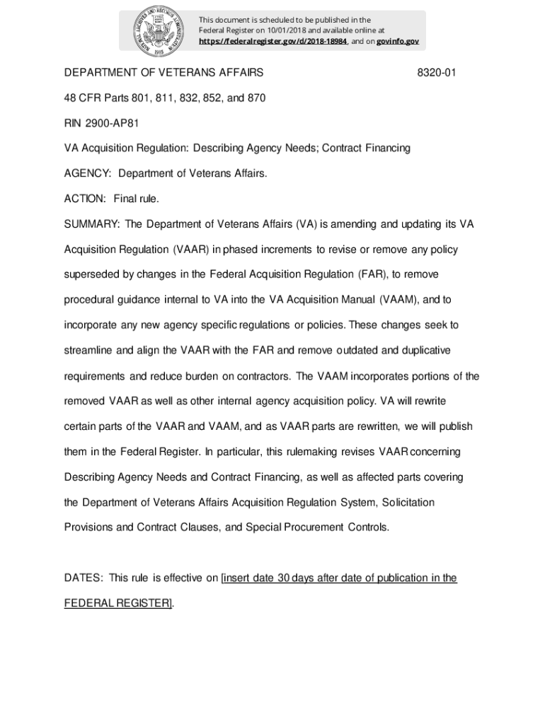 Fillable Online DEPARTMENT OF VETERANS AFFAIRS 8320-01 48 CFR Parts ...