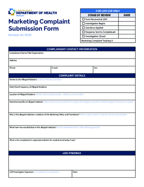 Fillable Online Marketing Complaint Submission Form Fax Email Print - pdfFiller