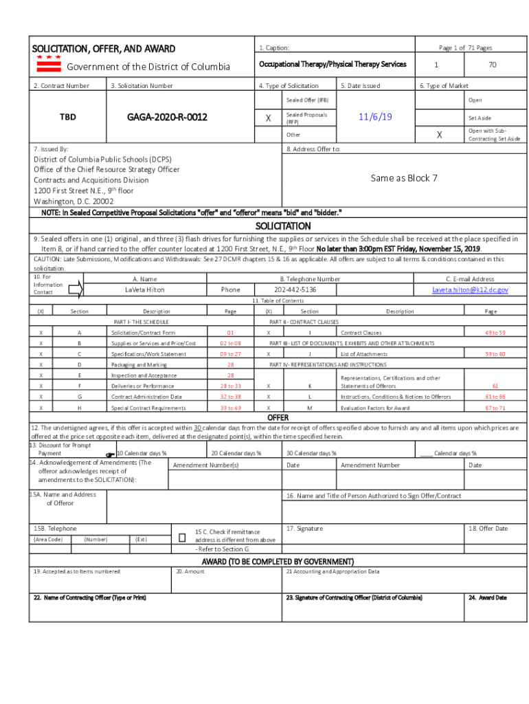 Fillable Online dcps dc SOLICITATION, OFFER, AND AWARD 1. Caption Page 1 of 65 Pages Fax Email ...