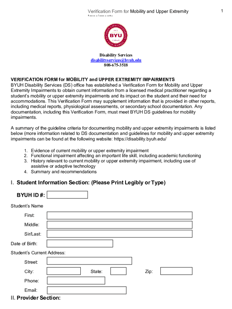 Fillable Online equity.psu.edumobility-impairments-formVERIFICATION ...