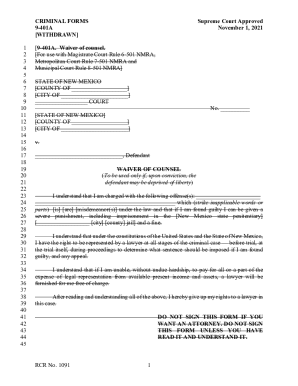 Fillable Online CRIMINAL FORMS Supreme Court Approved 9-401A November 1 ...