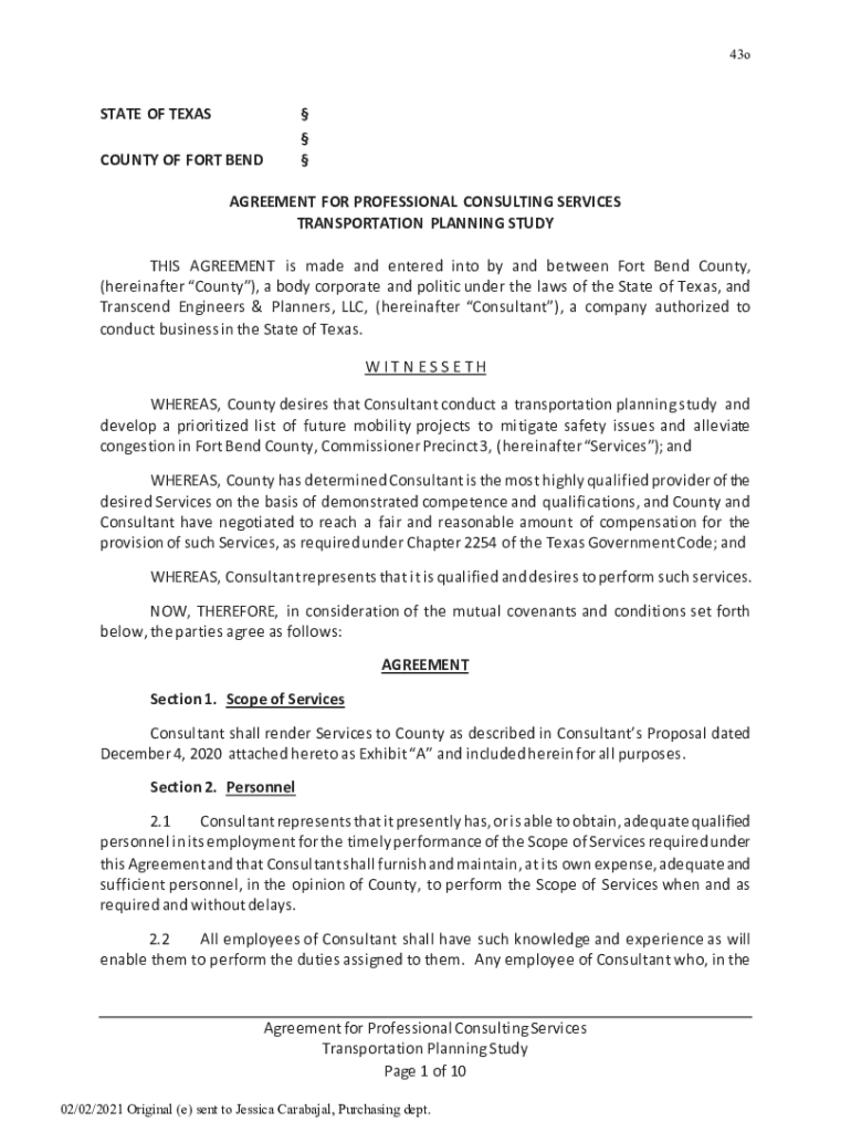 Fillable Online 43O - Agreement - Transportation Planning Study.TEP.Partially Executed.pdf Fax ...