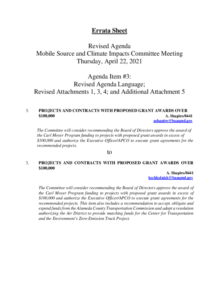 Fillable Online Errata Sheet Revised Agenda Mobile Source and Climate ...