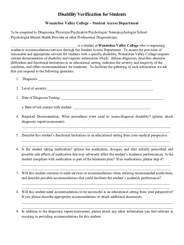 Fillable Online Disability Verification Form Fax Email Print - pdfFiller
