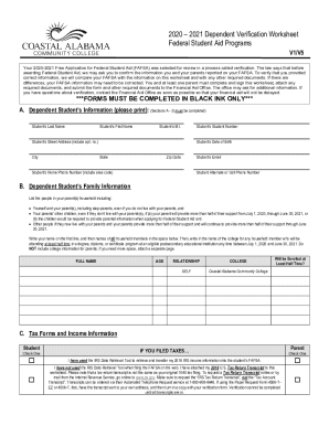Fillable Online Dependent Verification Worksheet - Reinhardt Fax Email ...