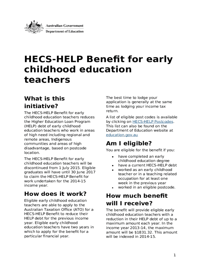 Online HECS-HELP Benefit for early childhood ... Doc Template | pdfFiller